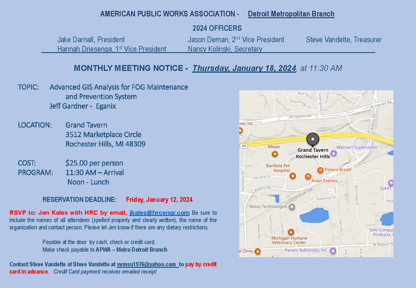 Detroit Metro Branch January Meeting – APWA Michigan Chapter