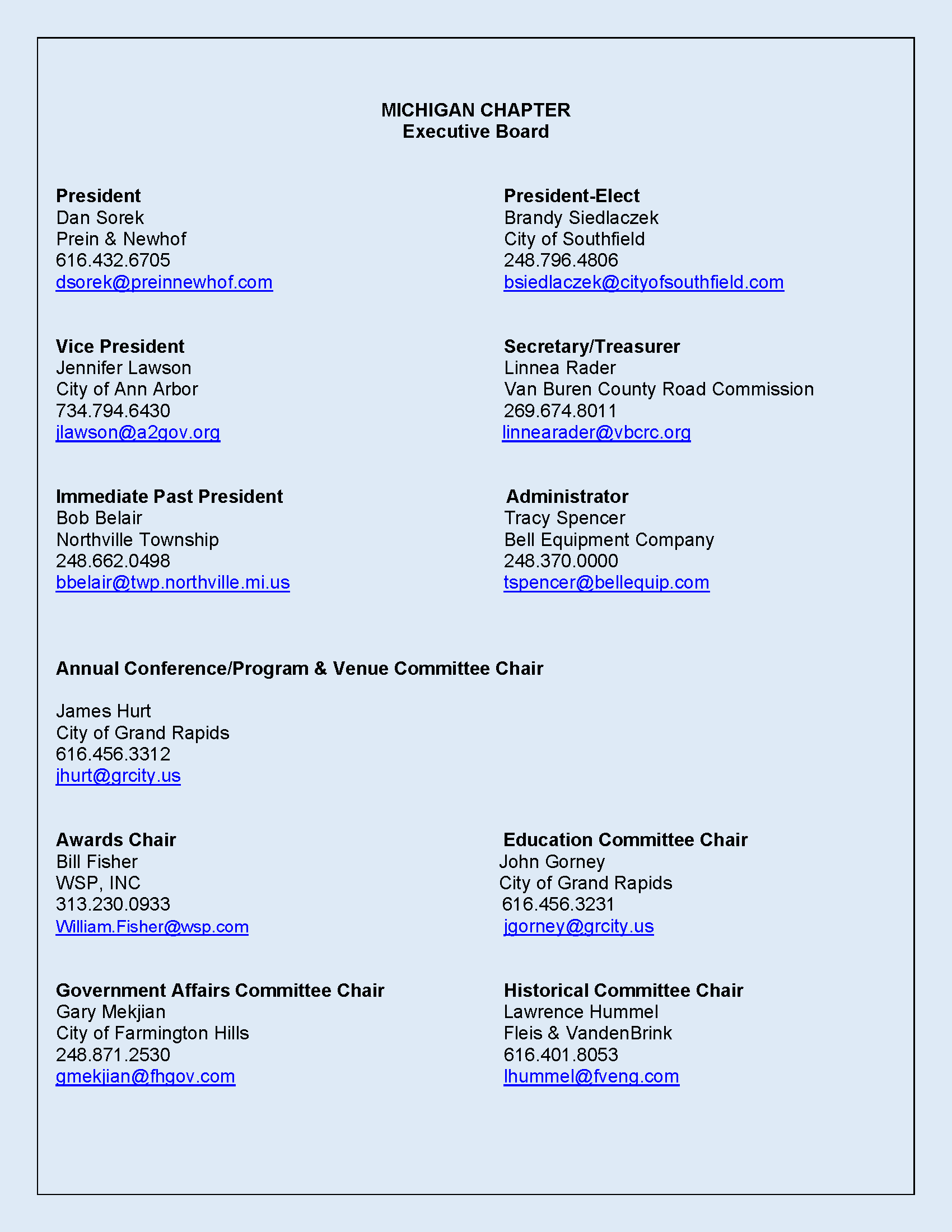 Michigan Chapter Executive Board – APWA Michigan Chapter